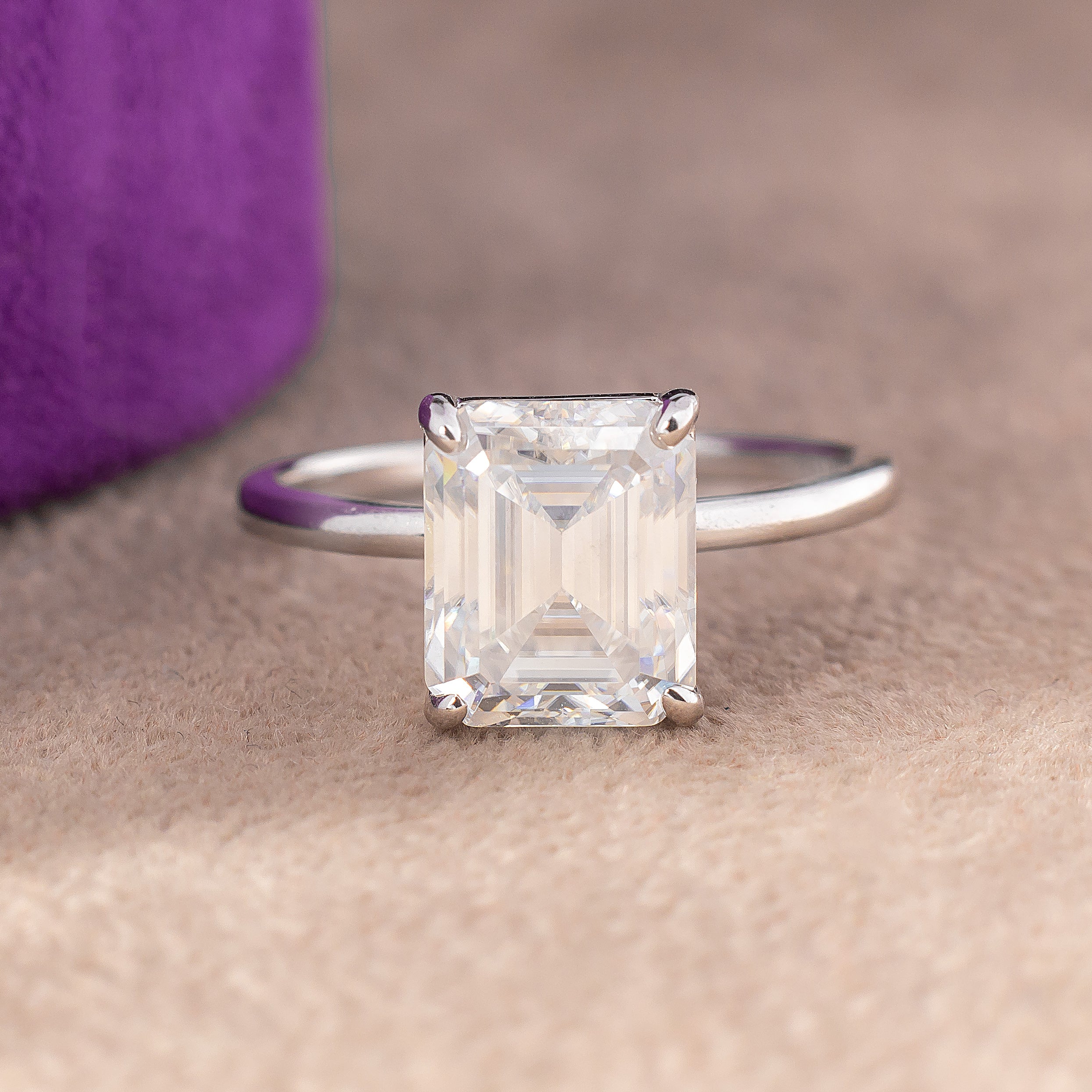 Regina Emerald Moissanite Sterling Silver Engagement Ring – Saint Tracy